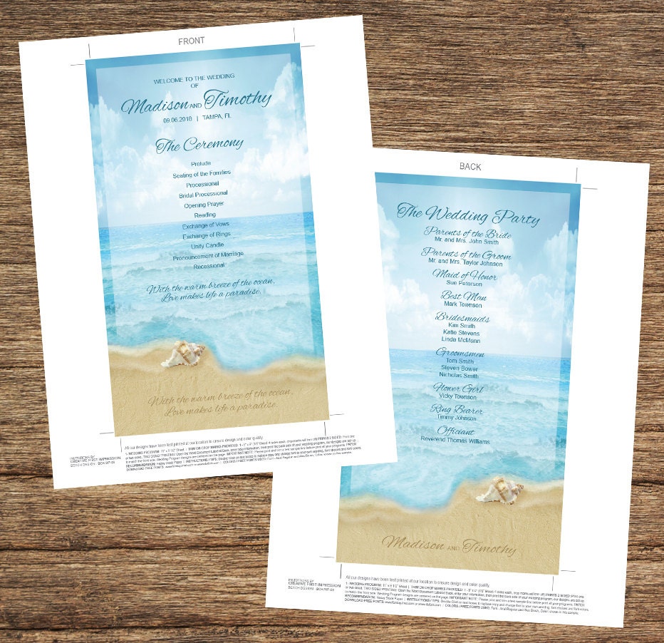 Beach Wedding Program Bch-03-wp-digital Download - Etsy