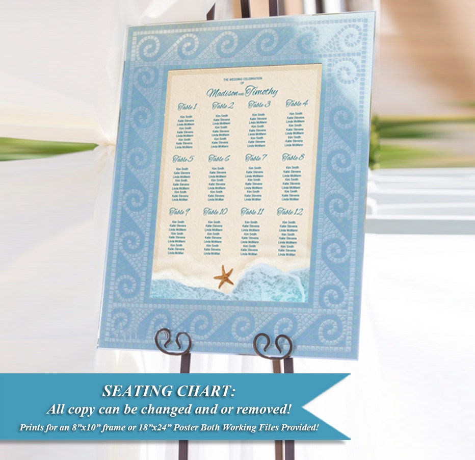 Beach Wedding/party Seating Chart Bch-02-spc-digital Download - Etsy