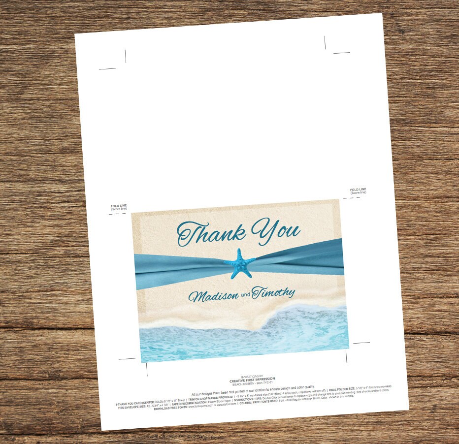 Beach Thank You Card Bch-01-ty-digital Download - Etsy