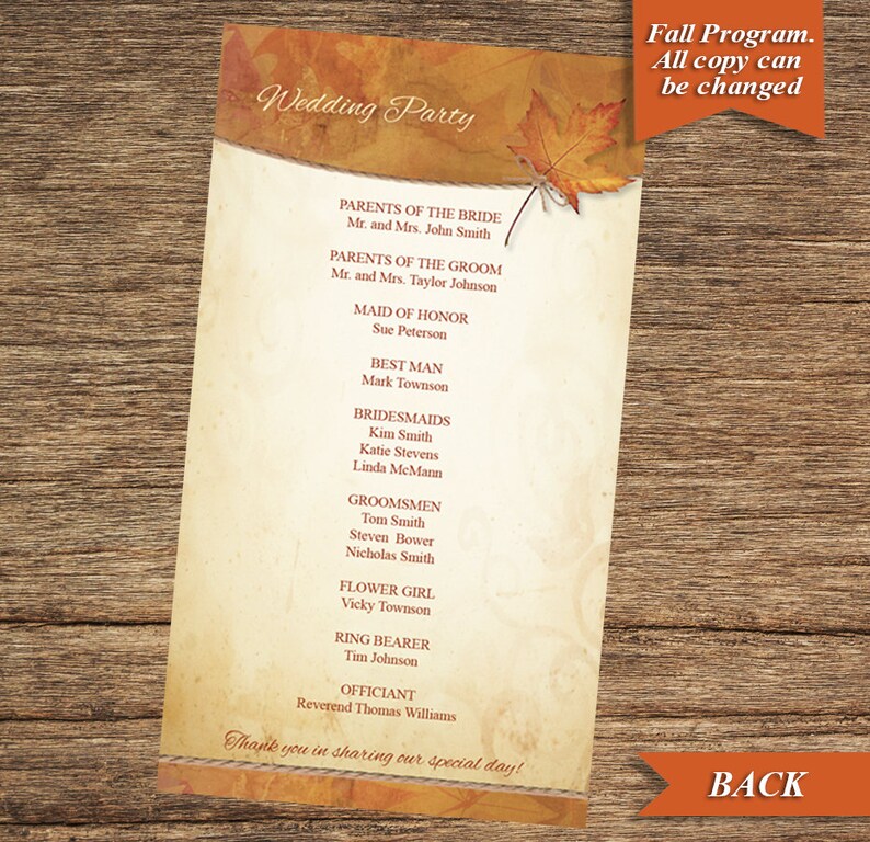Fall-06-wp-fall Wedding Program Digital Download - Etsy