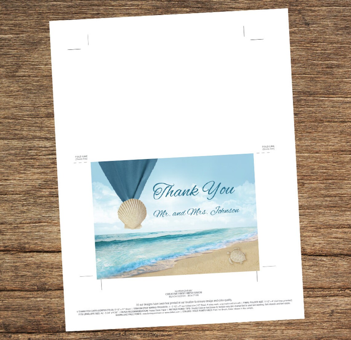 Beach Thank You Card Bot-06-ty-digital Download - Etsy