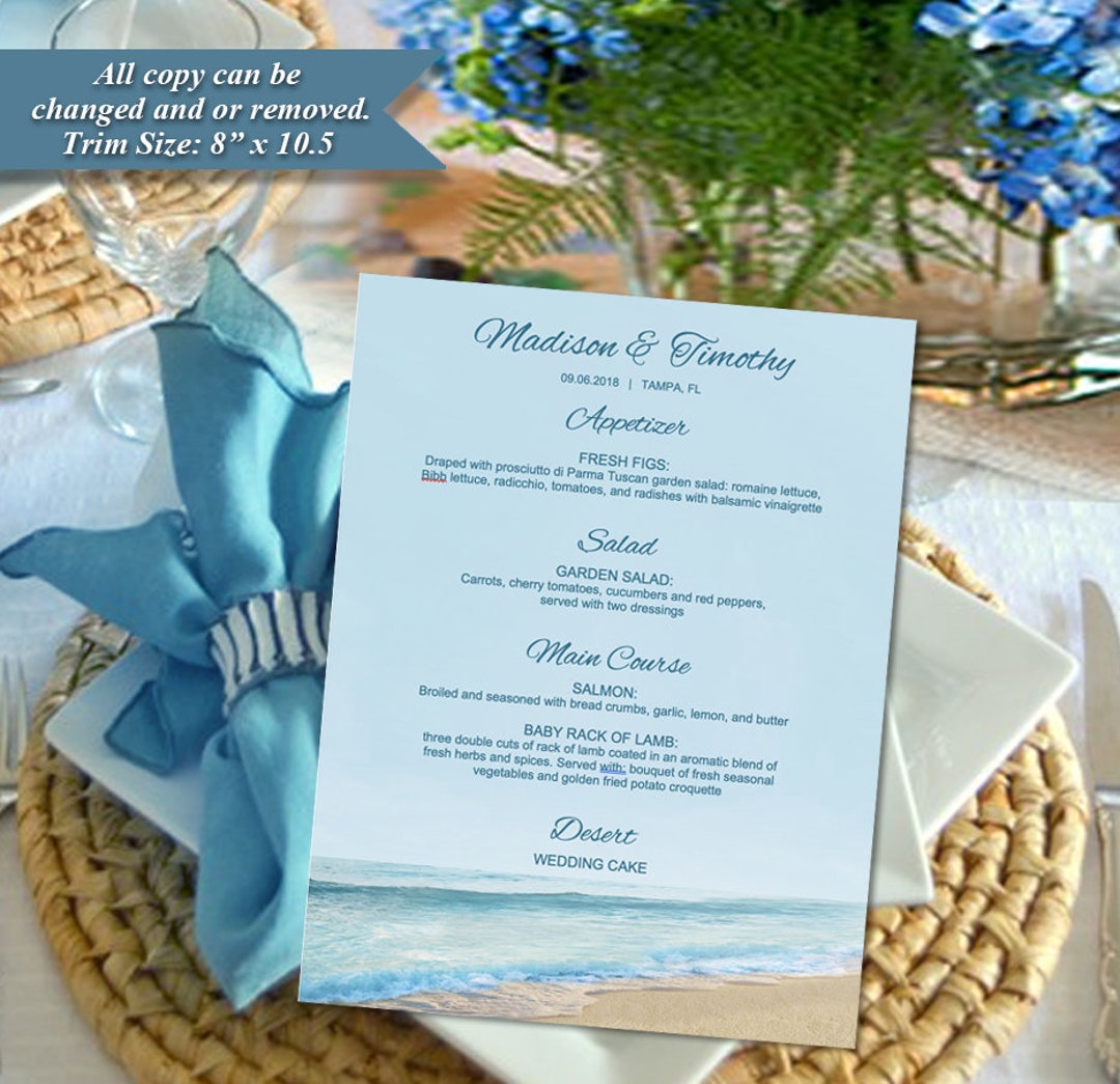 Bch-26-dm-beach Dinner Menu Digital Download - Etsy
