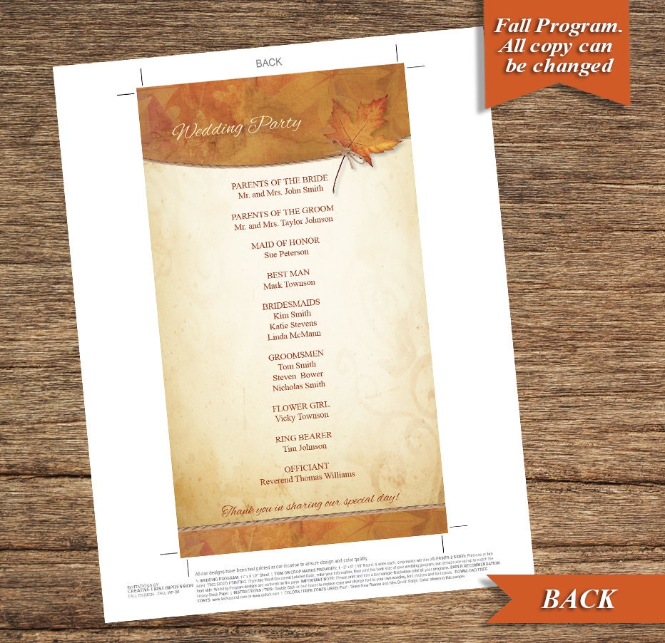 Fall-06-wp-fall Wedding Program Digital Download - Etsy
