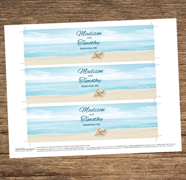 BCH_03 Beach Personalized Water Bottle Labels Editable Digital Download ...