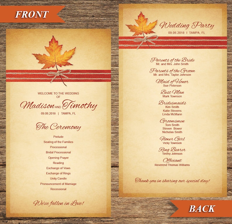 Fall Leaf Wedding Program Fall-01-wp-digital Download - Etsy
