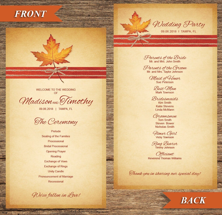 Fall Leaf Wedding Program Fall-01-wp-digital Download - Etsy