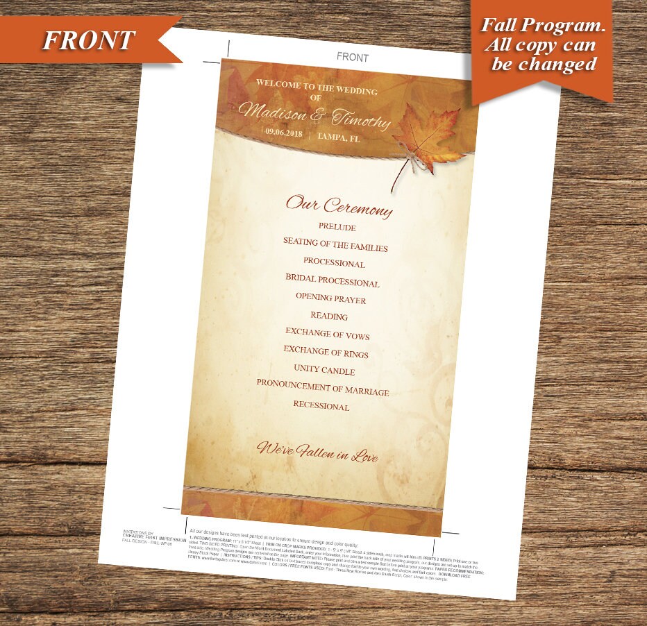 Fall-06-wp-fall Wedding Program Digital Download - Etsy
