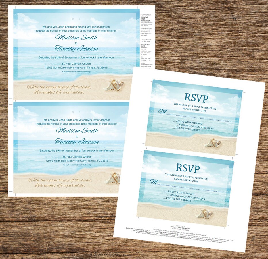 Beach Invitation (invitation Add Your Own Ribbon ) and Respond Card Bch ...