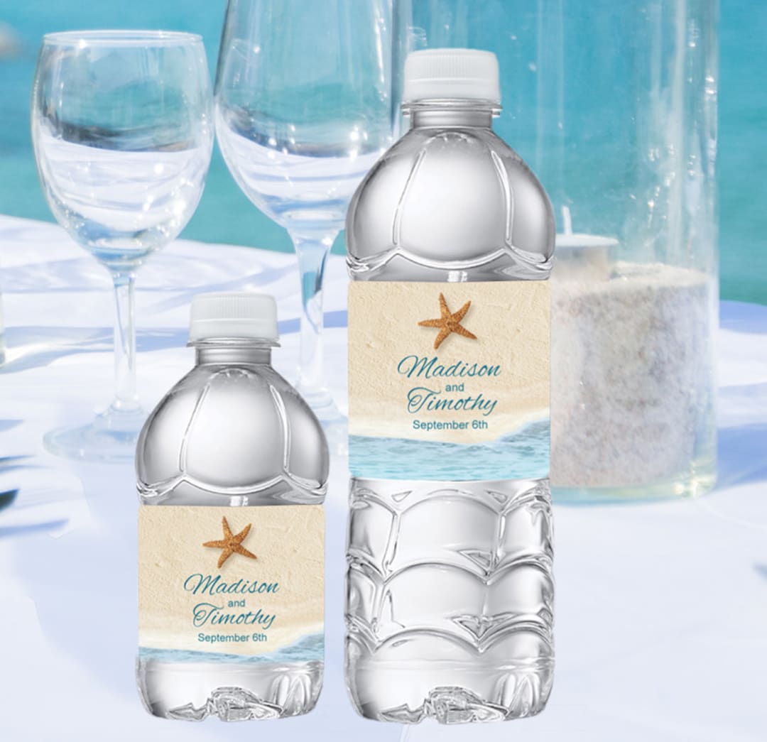 BCH_02 Beach Personalized Regular and Mini Water Bottle Labels Editable ...