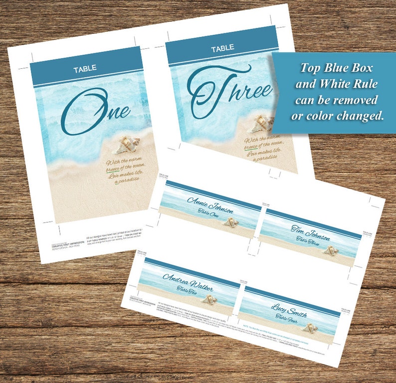 Beach Table Number and Place Cards Bch-03-tn-pc-digital Download - Etsy