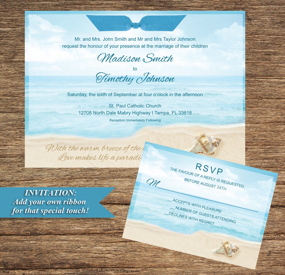 Beach Invitation (invitation Add Your Own Ribbon ) and Respond Card Bch ...