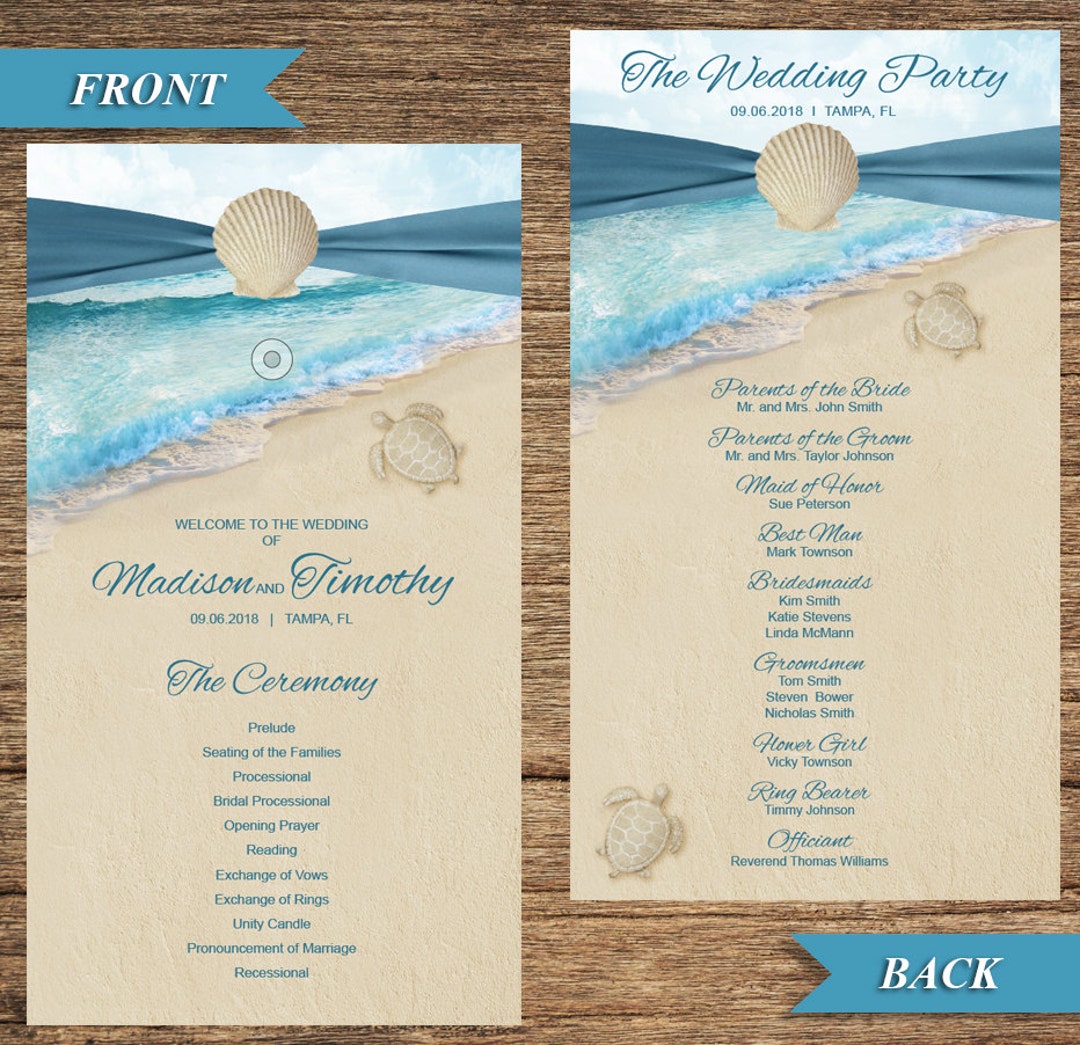 Beach Wedding Program Bch-06-wp-digital Download - Etsy