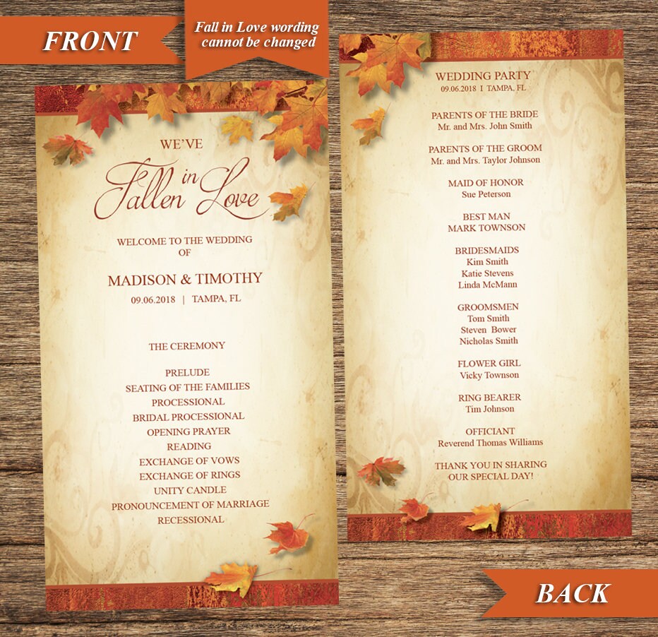 Fall-05-wp-fall Love Wedding Program Digital Download - Etsy