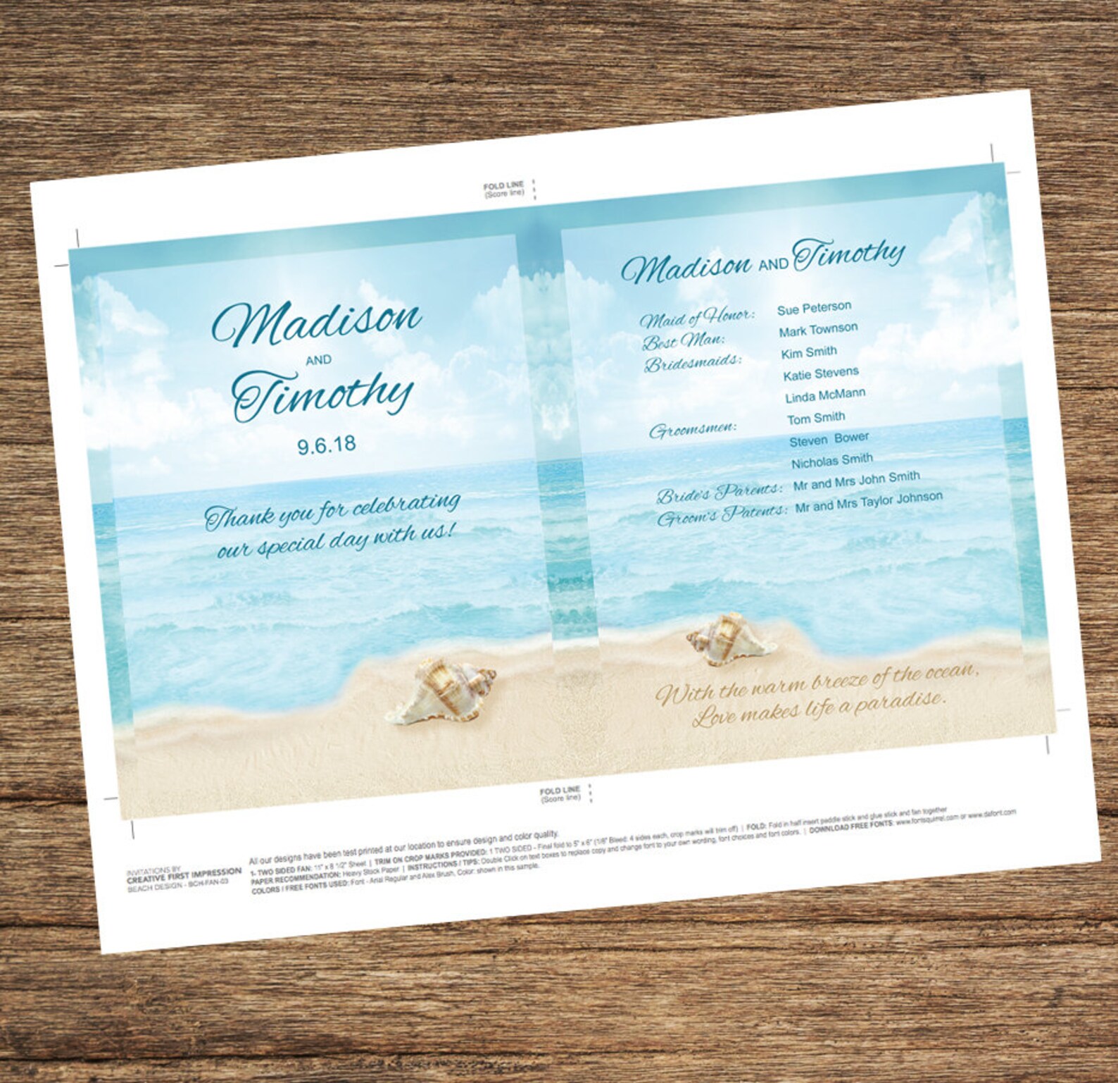 Beach Fan and Wedding Program Bch-03-fp-digital Download - Etsy