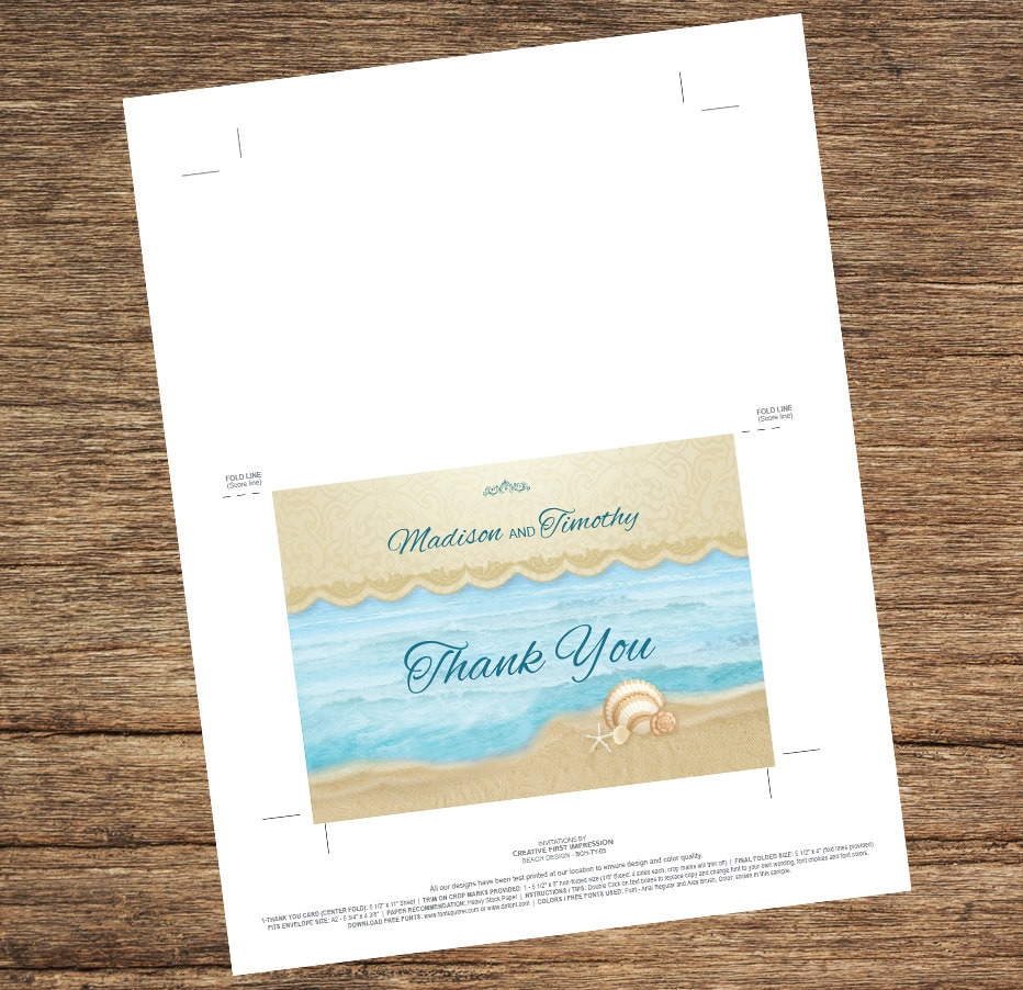 Beach Thank You Card Bch-05-ty-digital Download - Etsy