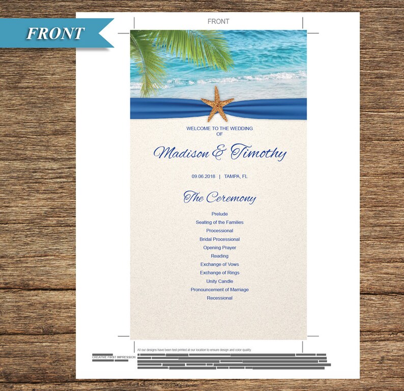 Beach Wedding Program Bch-20-wp-digital Download - Etsy