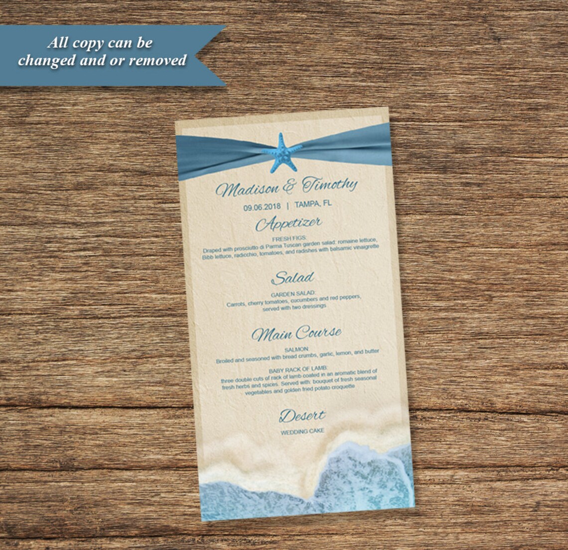 Beach Dinner Menu Bch-01-dm-digital Download - Etsy