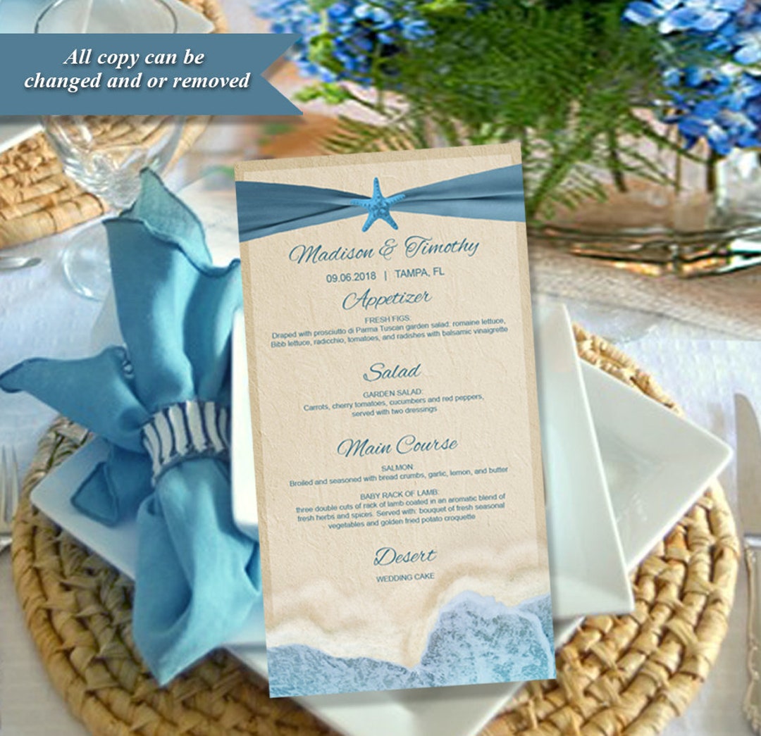 Beach Dinner Menu Bch-01-dm-digital Download - Etsy