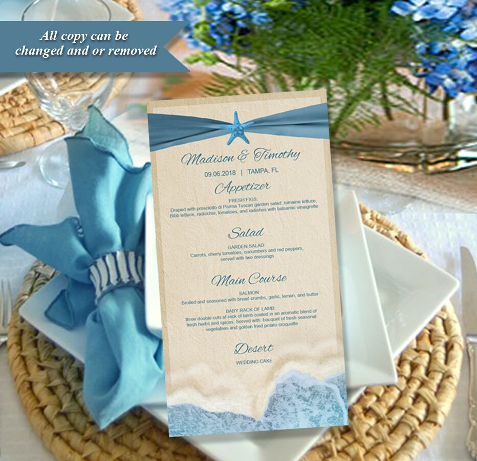 Beach Dinner Menu Bch-01-dm-digital Download - Etsy