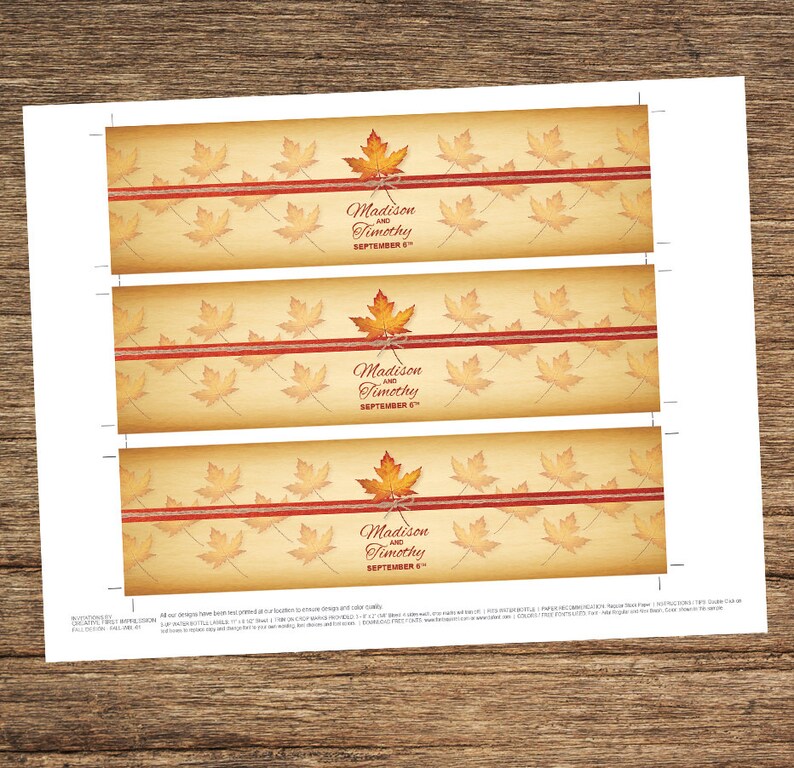 Fall Leaf Water Bottle Labels Fall-01-wbl-digital Download - Etsy