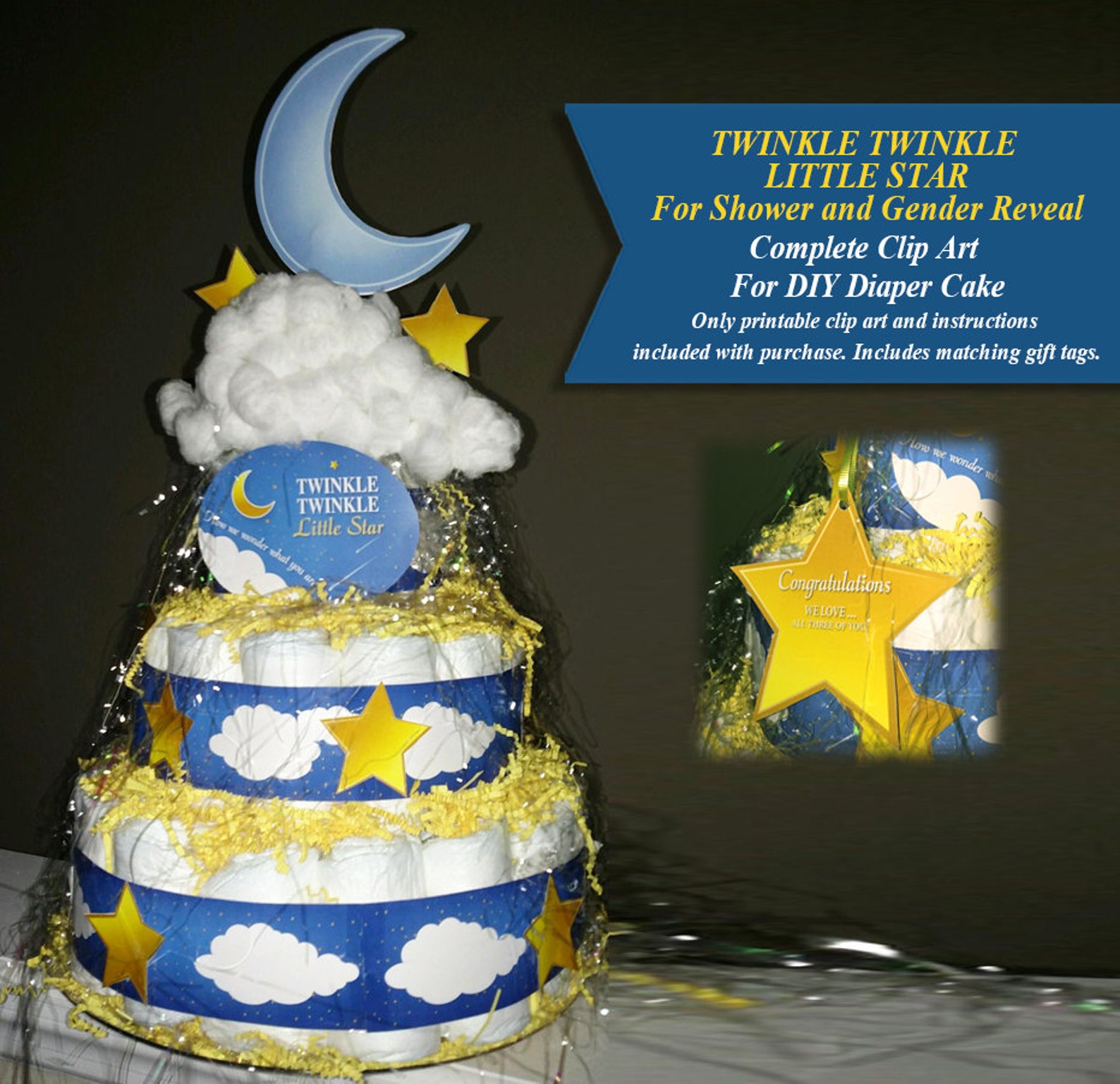 Twinkle Twinkle Diaper Cake Clip Art for Shower and Gender Reveal Bab ...