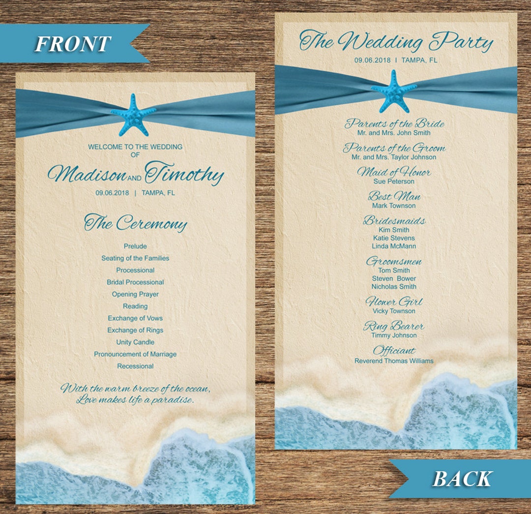 Beach Wedding Program Bch-01-wp-digital Download - Etsy