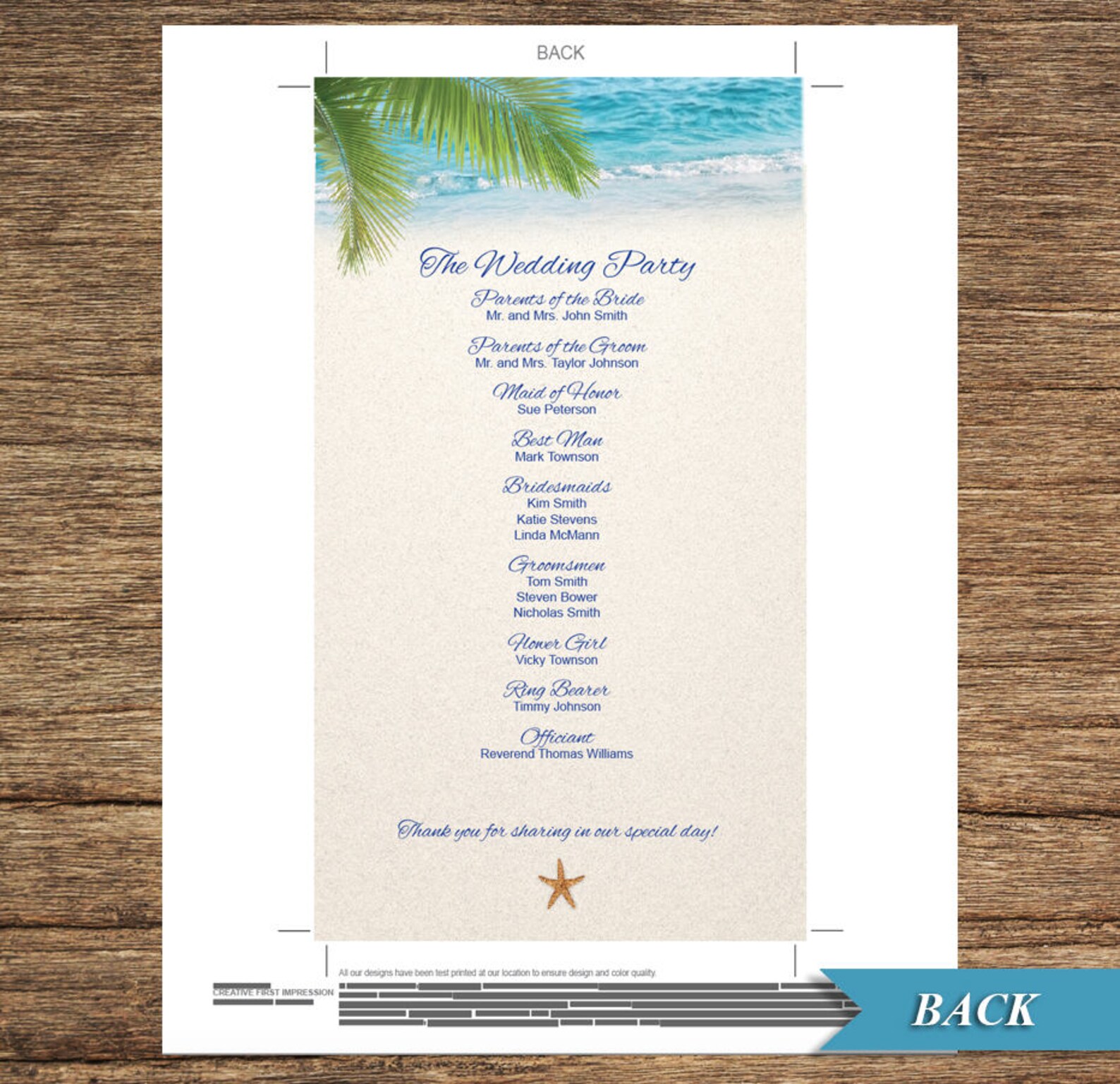 Beach Wedding Program Bch-20-wp-digital Download - Etsy