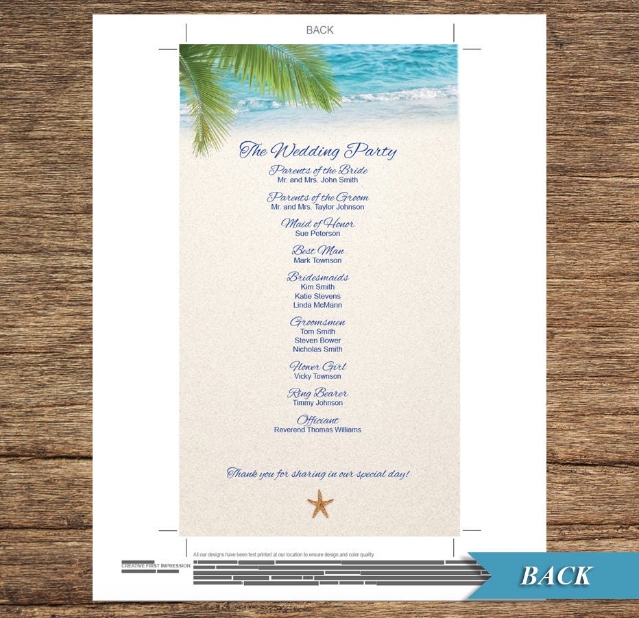 Beach Wedding Program Bch-20-wp-digital Download - Etsy