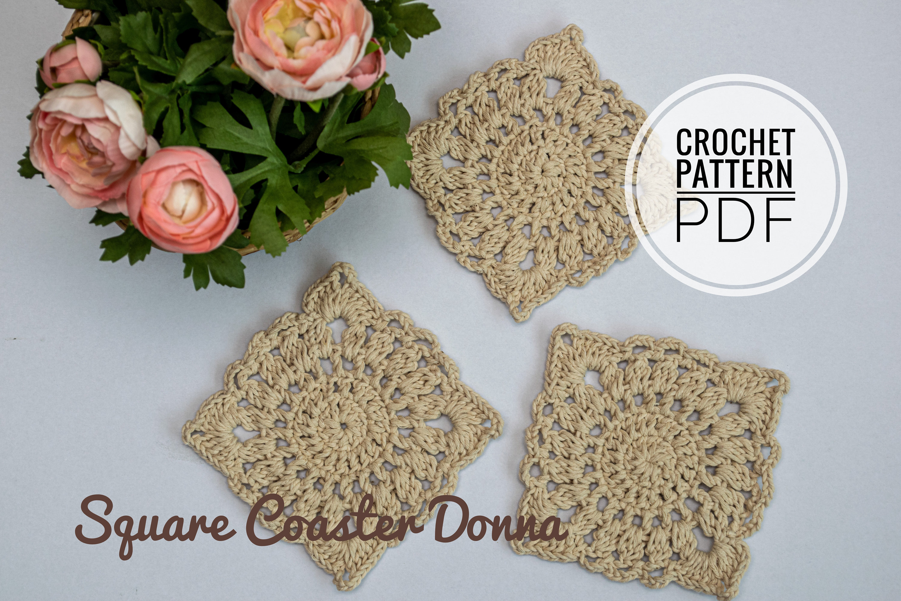 Crochet Coaster Pattern Square Coasters Donna PDF - Etsy