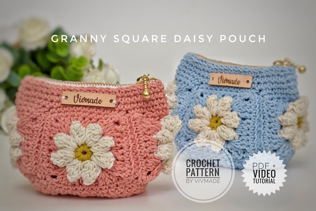 Crochet Pouch Tutorial (pdf+video) | Crochet Pattern Granny Square ...