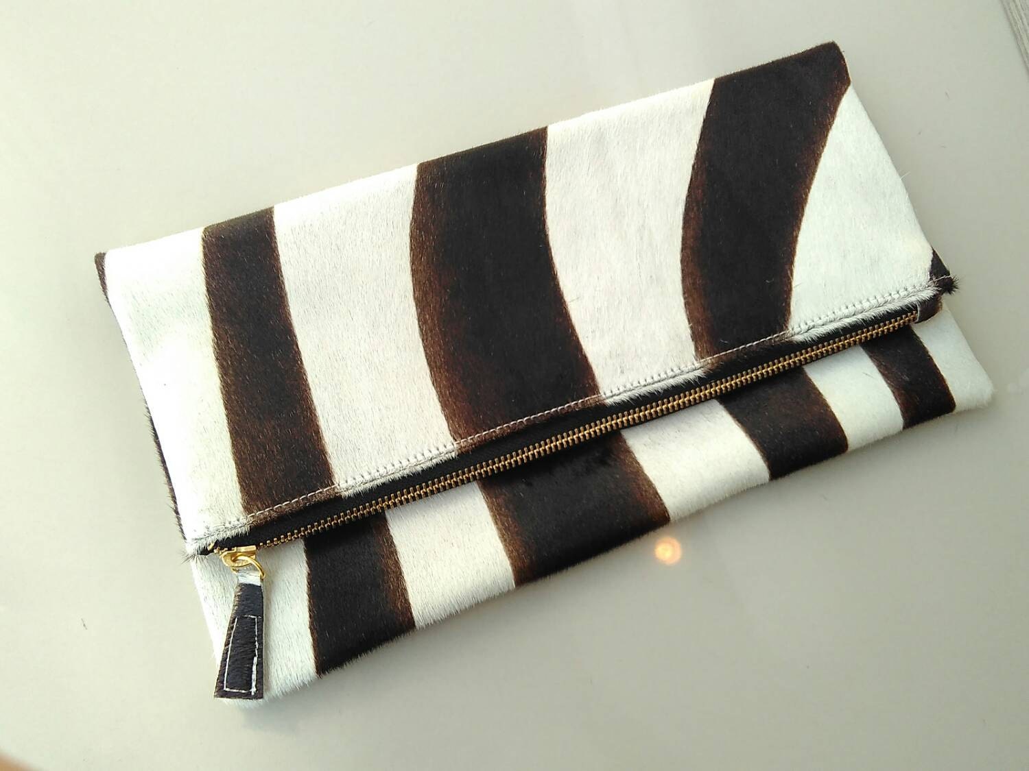 Animal Print Zebra Fold Over Clutch Zebra Print Leather | Etsy