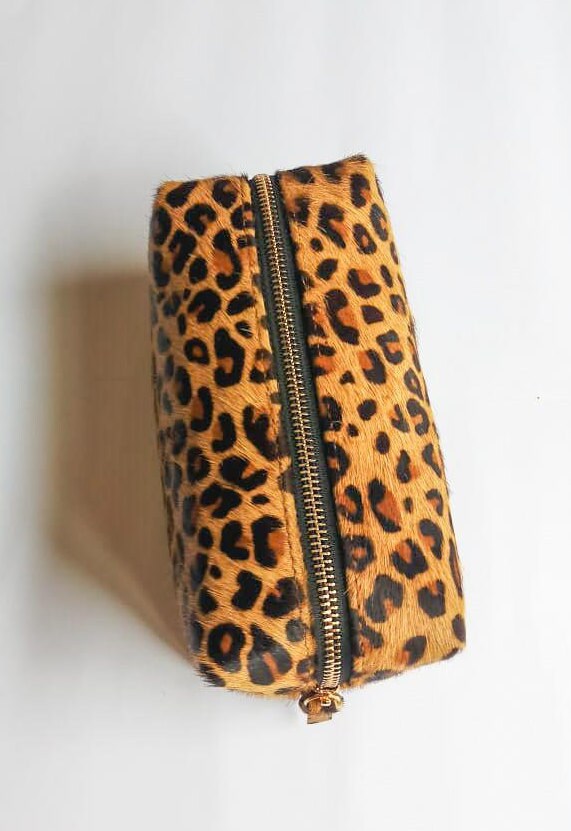 Cheetah make up bag cheetah print leather make up case | Etsy