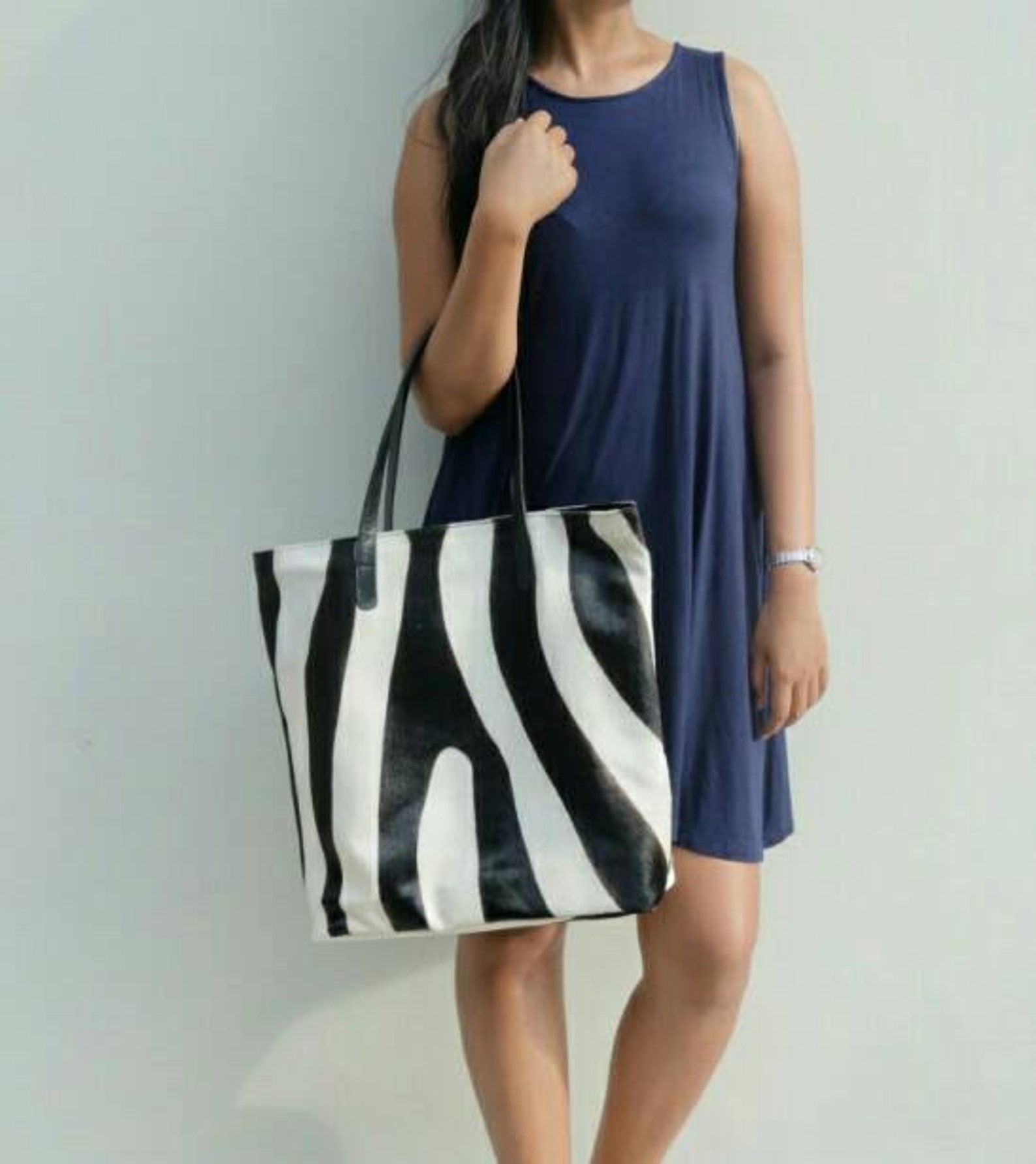 Animal Print Leather Tote Bag Calf Hair Tote Bag Laptop | Etsy