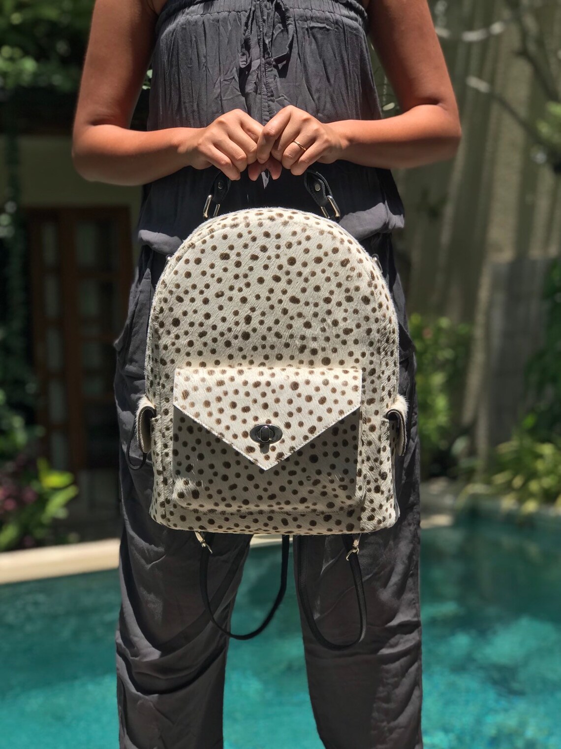 FREI - Leopard Backpack (medium), Calf Hair Backpack, Hair on Hide ...