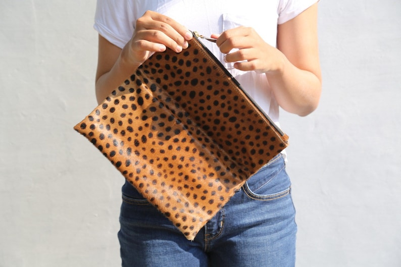 Leopard Clutch, Genuine Leather, Leopard Fold Over Clutch, Leopard ...
