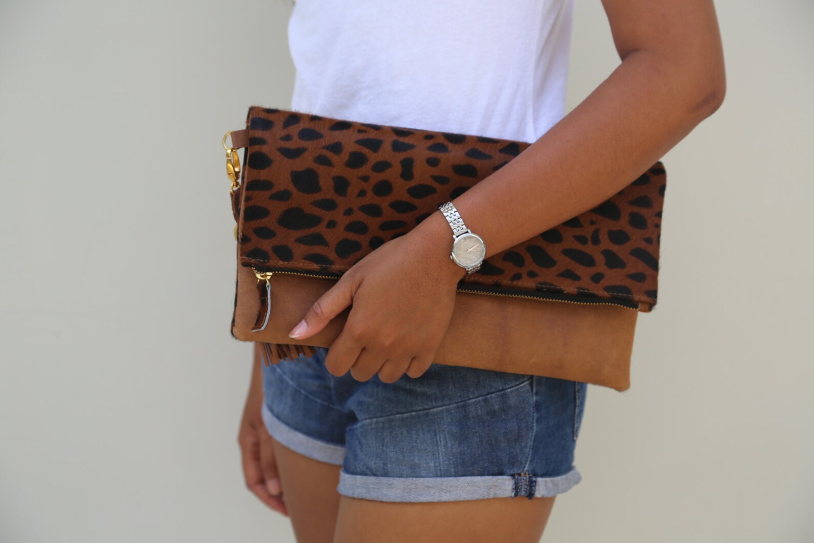 Leopard Clutch With Tassel, Foldover Clutch Leopard Print, Fold Over ...