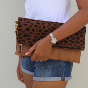 Leopard Clutch With Tassel, Foldover Clutch Leopard Print, Fold Over ...