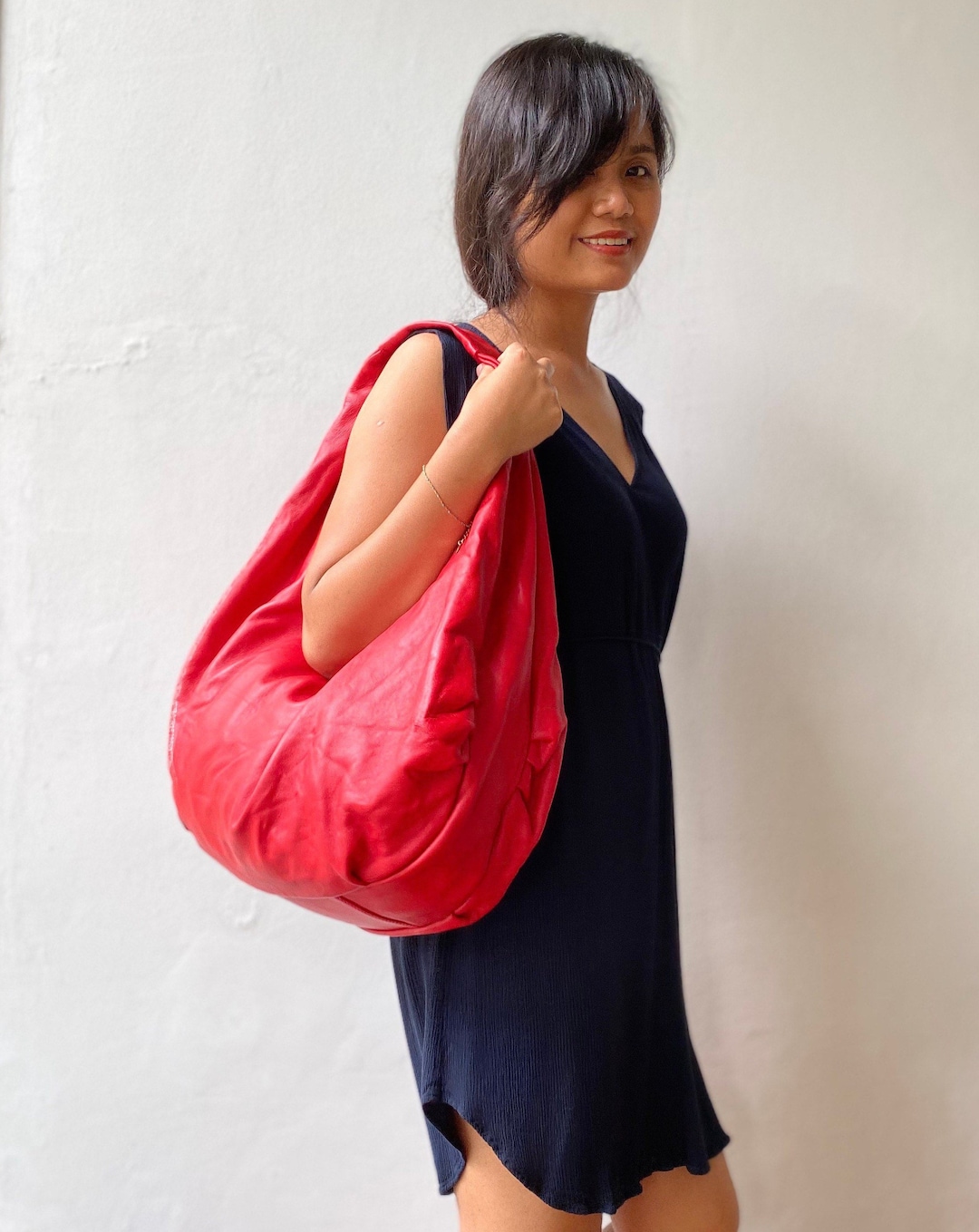 RED - Large Hobo Bag, Soft Leather Hobo Bag, Soft Lambskin Hobo Bag ...