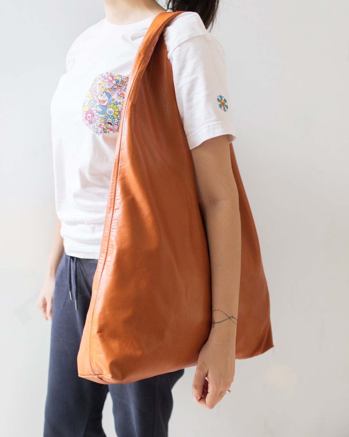 TRIA - Tan Caramel Triangle Hobo Bag, Soft Leather Hobo Bag, Tan Hobo ...