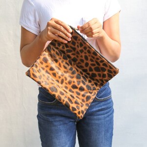 Leopard Fold Over Clutch, Giraffe Clutch, Leopard Print Leather Clutch ...