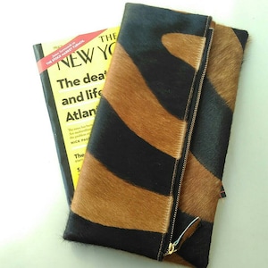 Animal Print, Zebra Fold Over Clutch, Zebra Print Leather Clutch ...