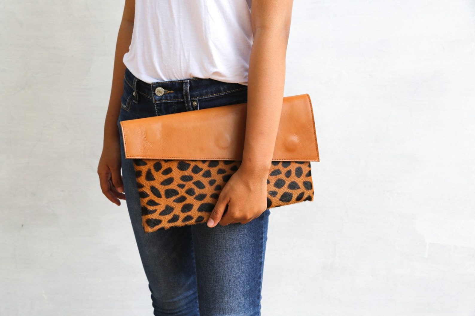 Leopard Envelope Clutch Leopard Print Leather Clutch Leopard | Etsy