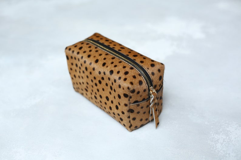 Leopard Make up Bag, Leopard Print Leather Make up Case, Leopard Calf ...