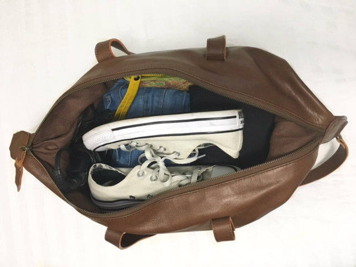 RAI - Tan Weekender Bag, Leather Weekender Bag, Leather Duffel Bag ...