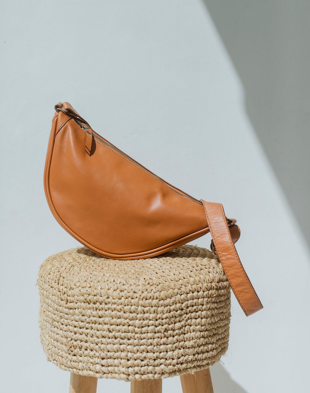 LUNA - Half Moon Leather Sling Bag, Leather Boho Bag, Genuine Leather ...