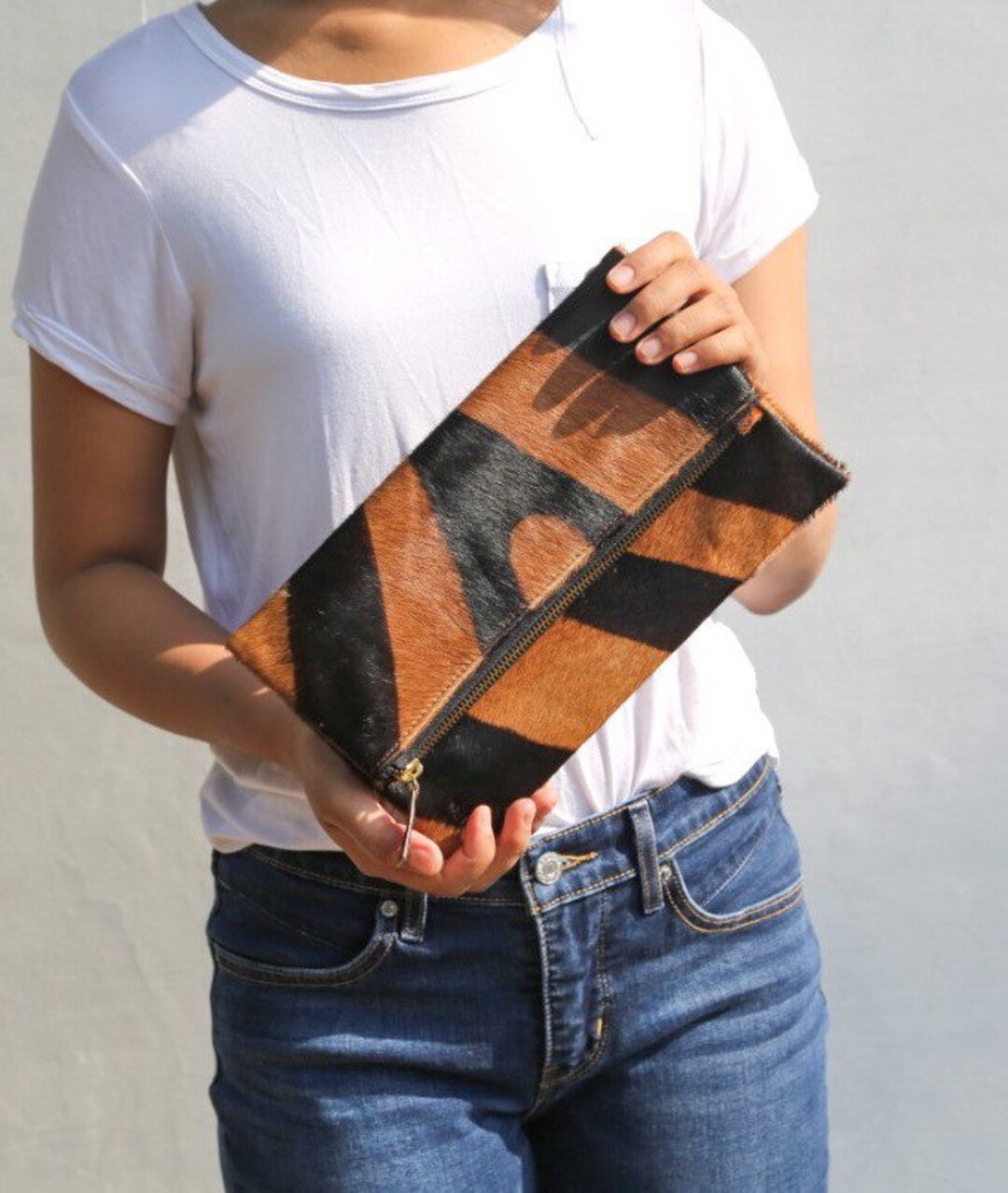 Animal Print, Zebra Fold Over Clutch, Zebra Print Leather Clutch ...