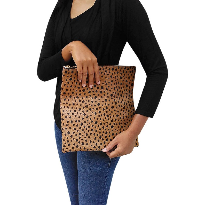 Leopard clutch Genuine leather leopard fold over clutch | Etsy
