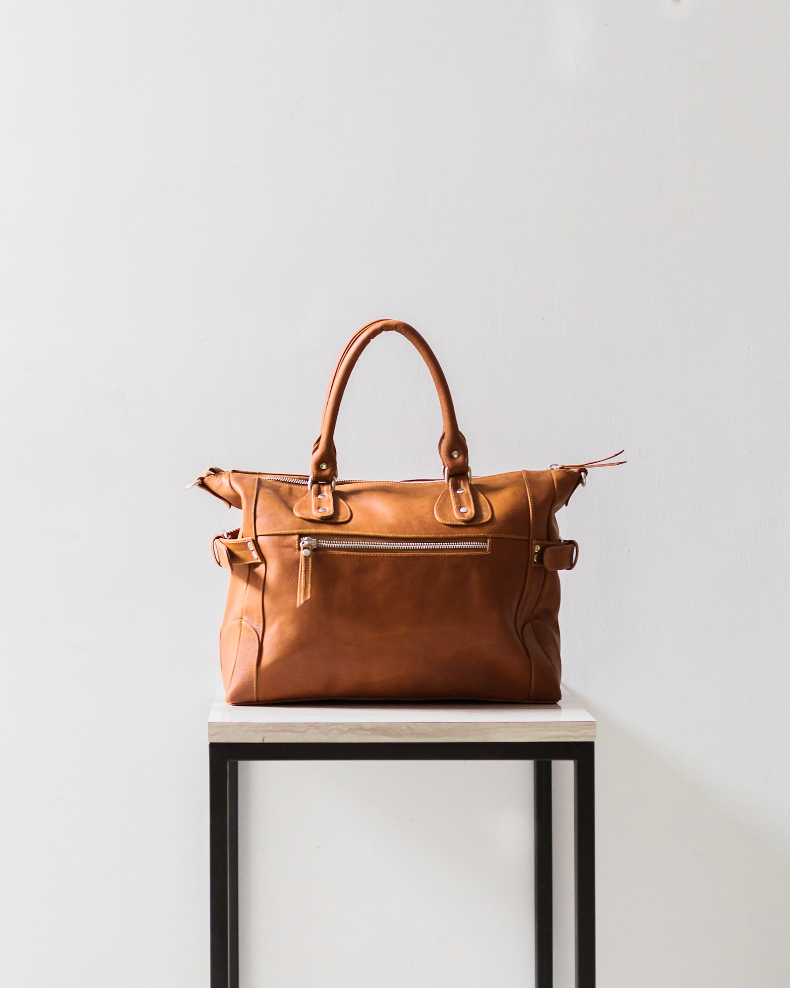 DIANA - Leather Tote Bag With Pockets, DARK TAN Leather Diaper Bag ...