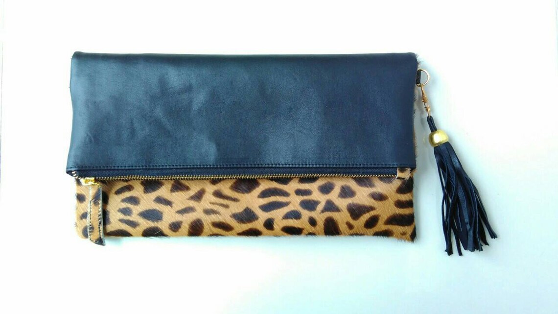 Leopard Clutch With Tassel Foldover Clutch Leopard Print | Etsy