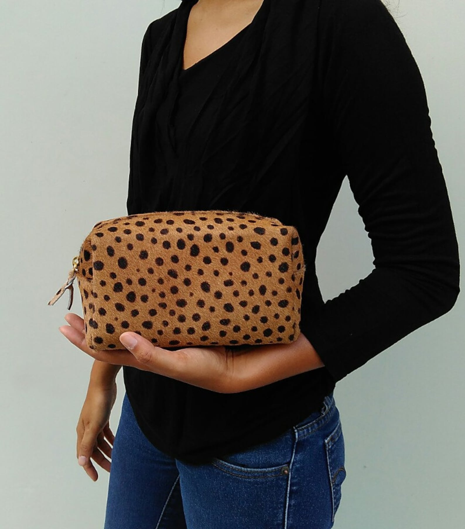 Leopard Make up Bag, Leopard Print Leather Make up Case, Leopard Calf ...